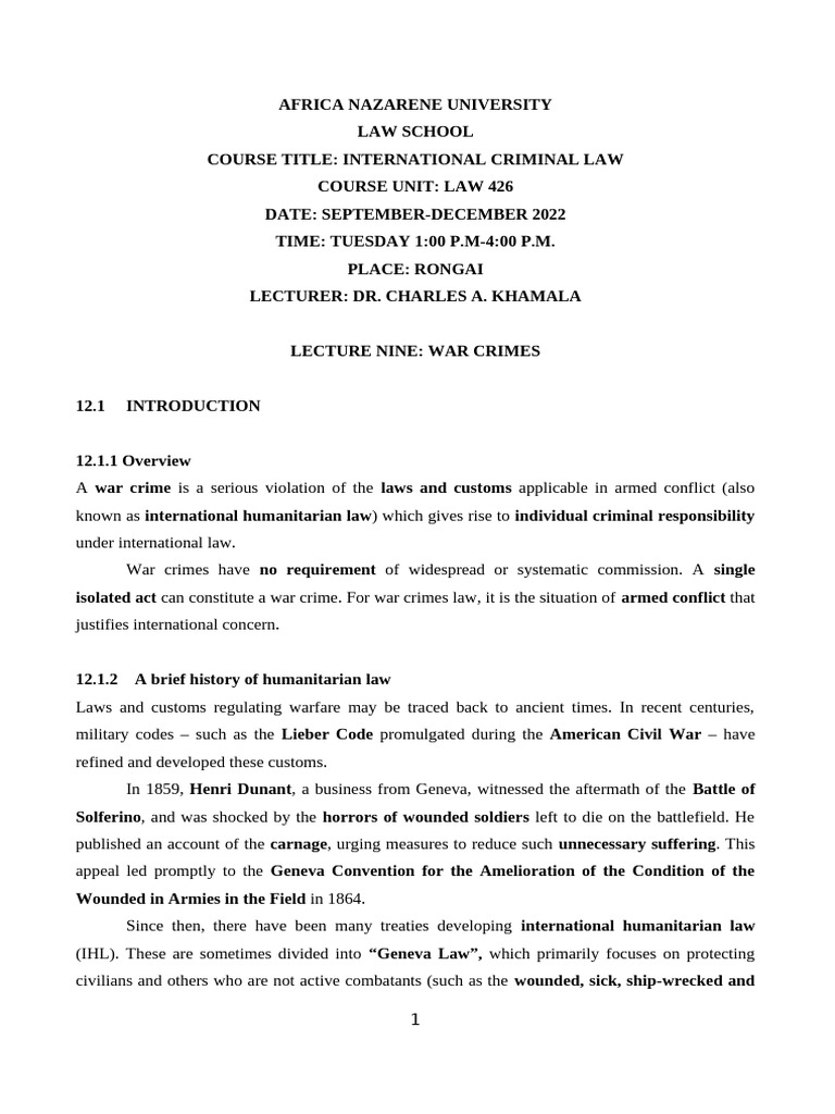 Lecture 8 International Criminal War Crimes | PDF | International Humanitarian Law | War Crime