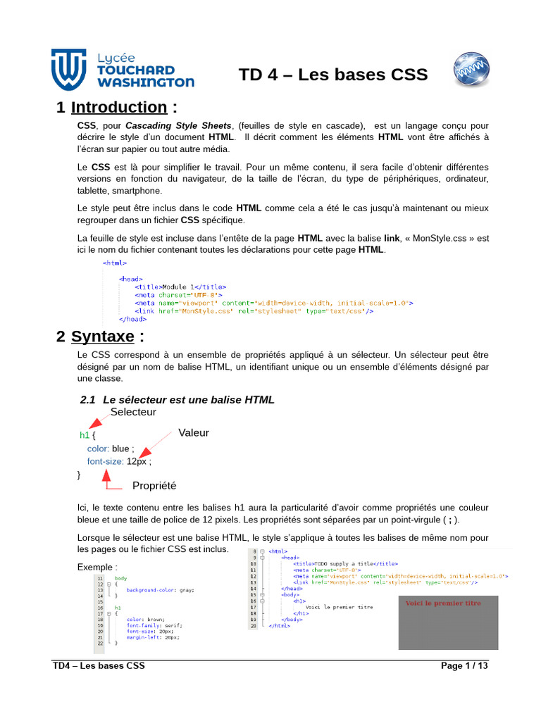 1725954344TD4 Bases Du CSS | PDF | Html | Élément HTML