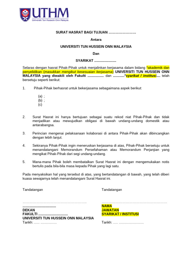 Surat Hasrat (Template) | PDF