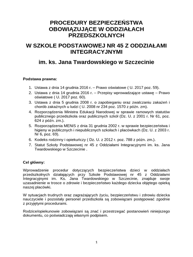 Procedury Bezpieczenstwa Obowiazujace 1 | PDF