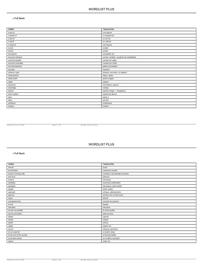 BurlingtonEnglish - Wordlist Plus | PDF