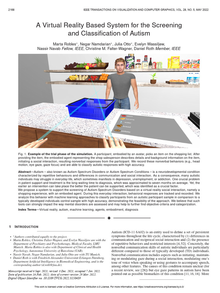 A Virtual Reality Based System For The Screening and Classification of Autism | PDF | Autism ...