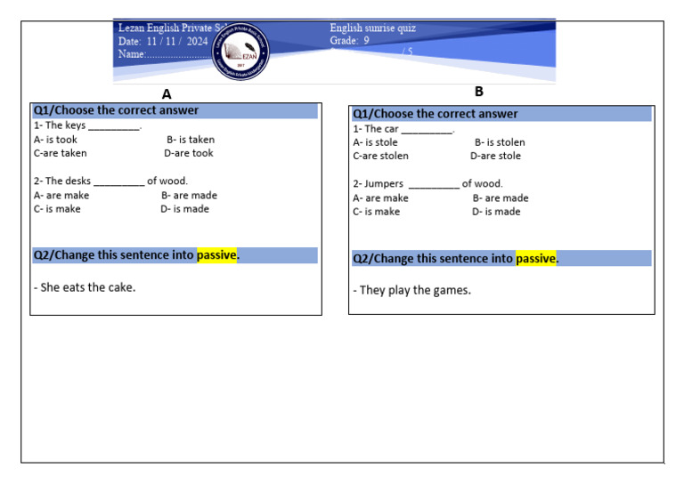 G9 Sunrise Third Quiz A-B | PDF