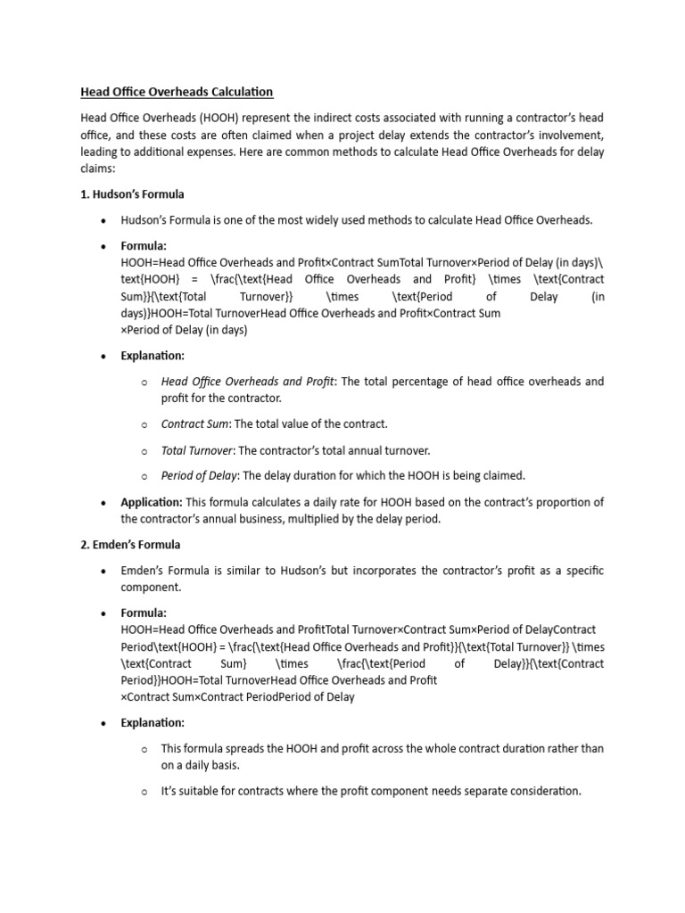 Head Office Overheads Calculation Methods | PDF | Turnover (Employment ...