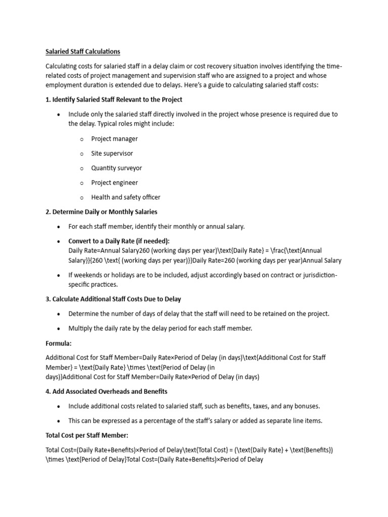 Salaried Staff Calculations | PDF | Salary | Cost