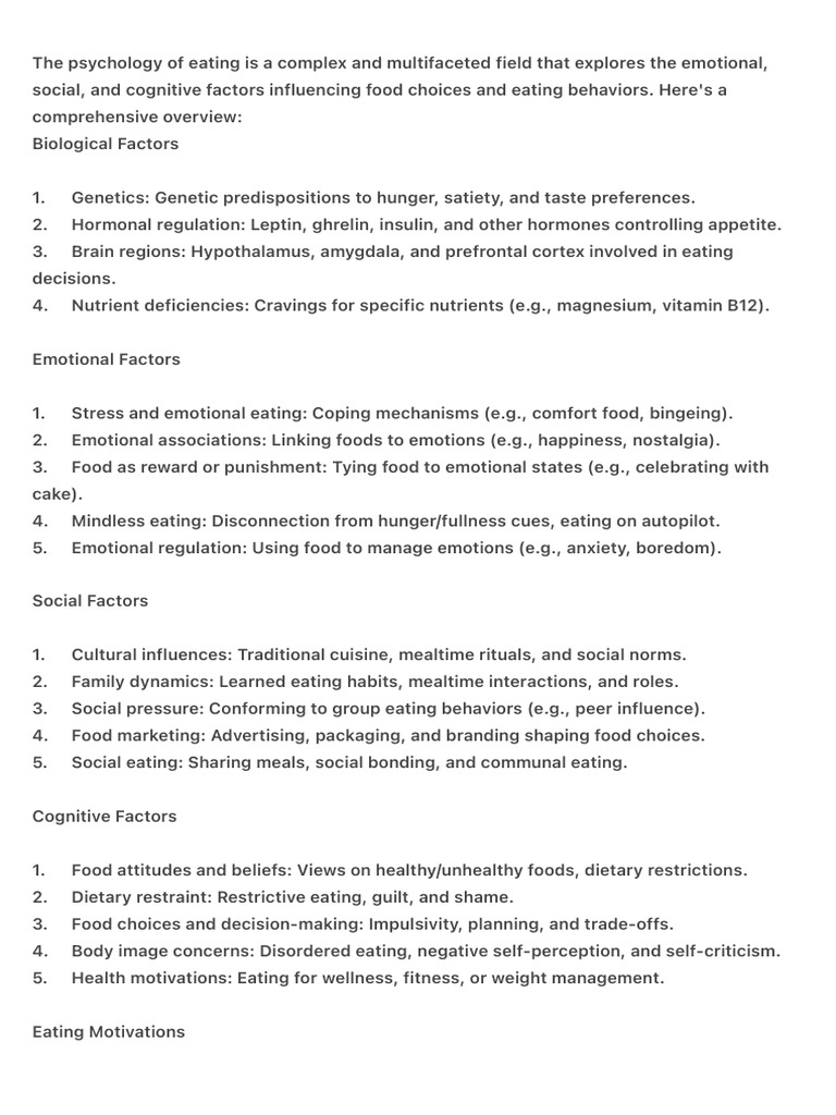 The Psychology of Eating Is A Complex and Multifaceted Field That | PDF ...