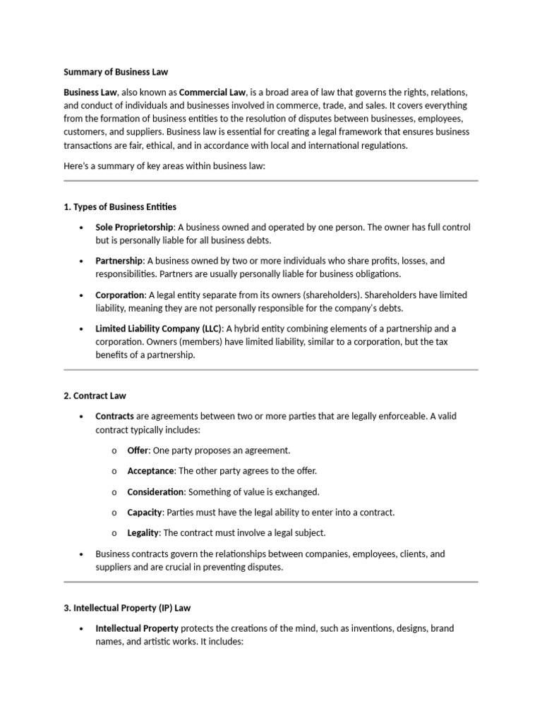 Business Law Overview and Key Areas | PDF | Business | Partnership