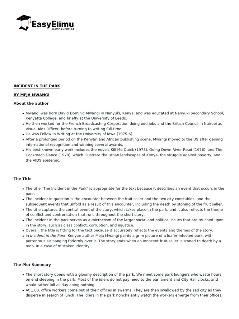 Analysis of "Incident in the Park" | PDF