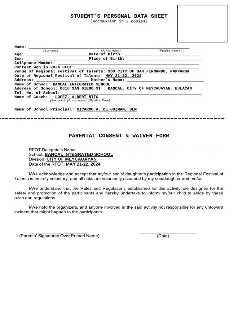 2024 Rfot Student-Pds Medical-Cert Waiver | PDF | Social Science | Law