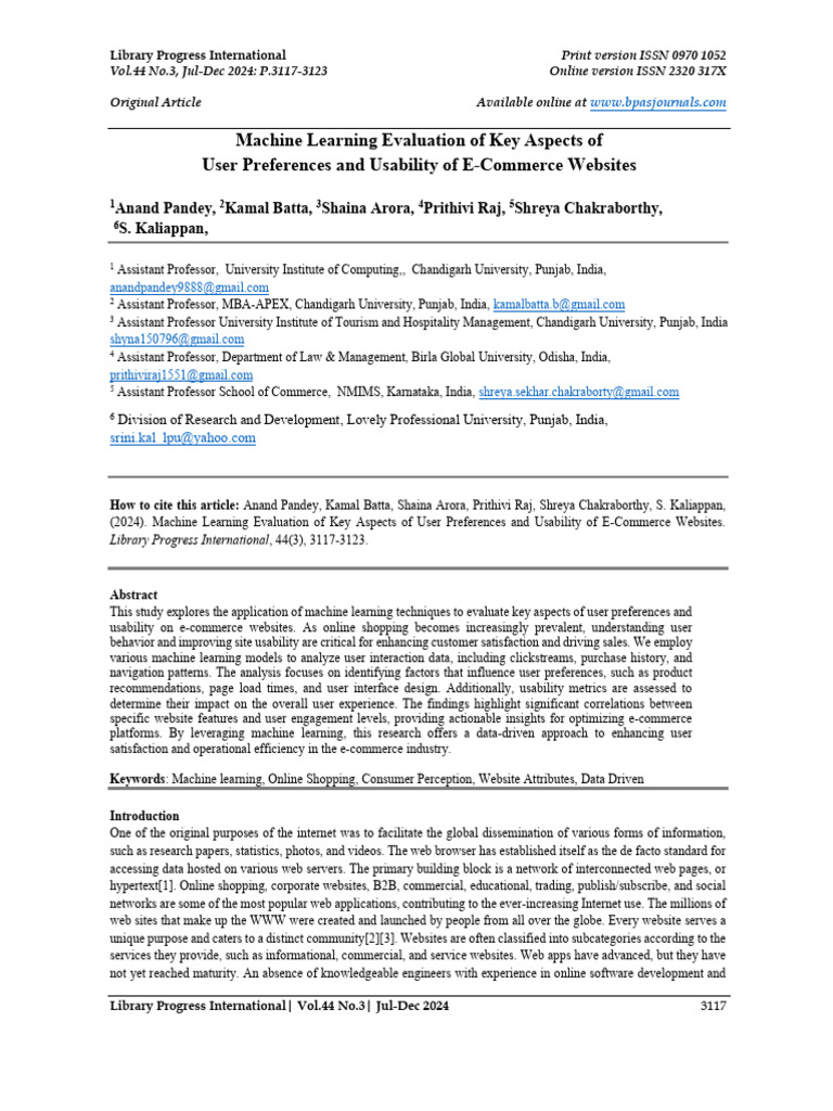 Machine Learning Evaluation Of Key Aspects Of User Preferences And