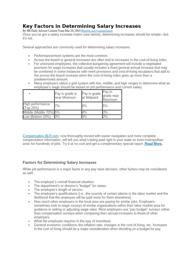 Key Factors in Determining Salary Increases | PDF | Cost Of Living | Salary