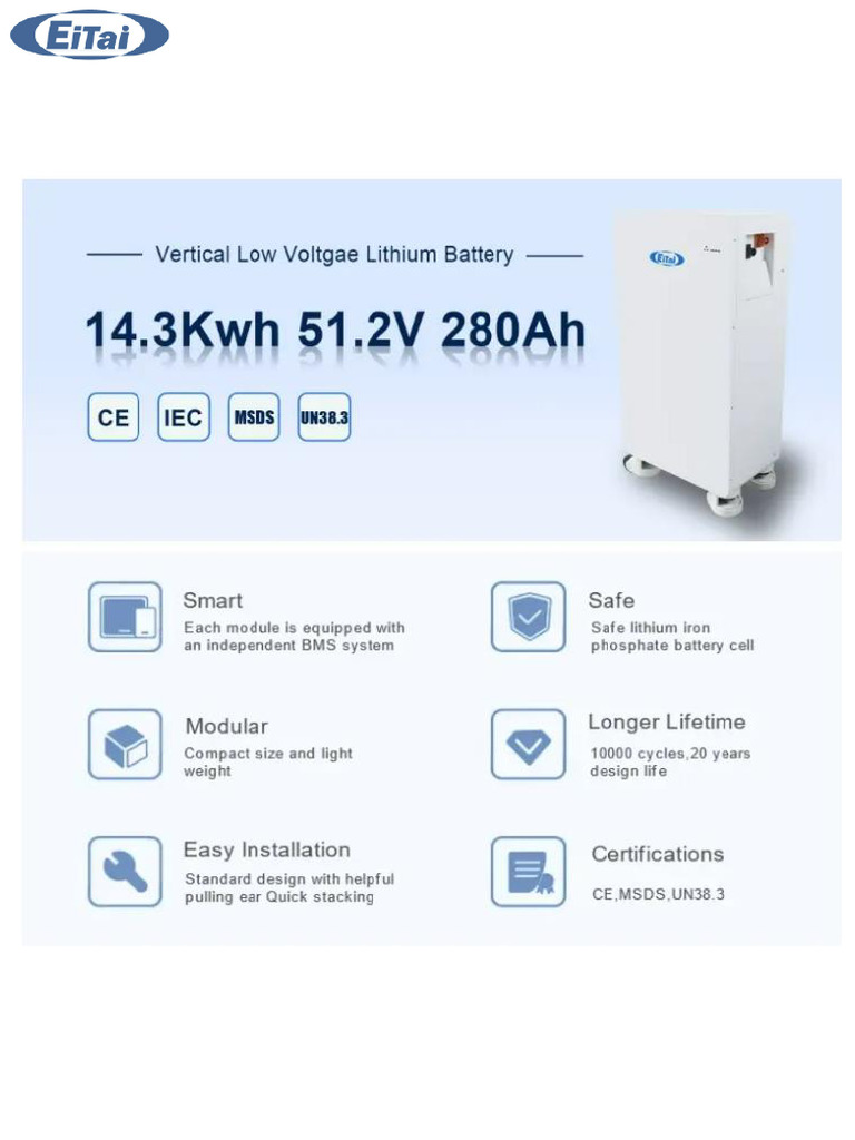 Акумуляторний блок LiFePo4 EiTai ELESHELL-14.3K 14.3KWh 51.2V 280Ah ...