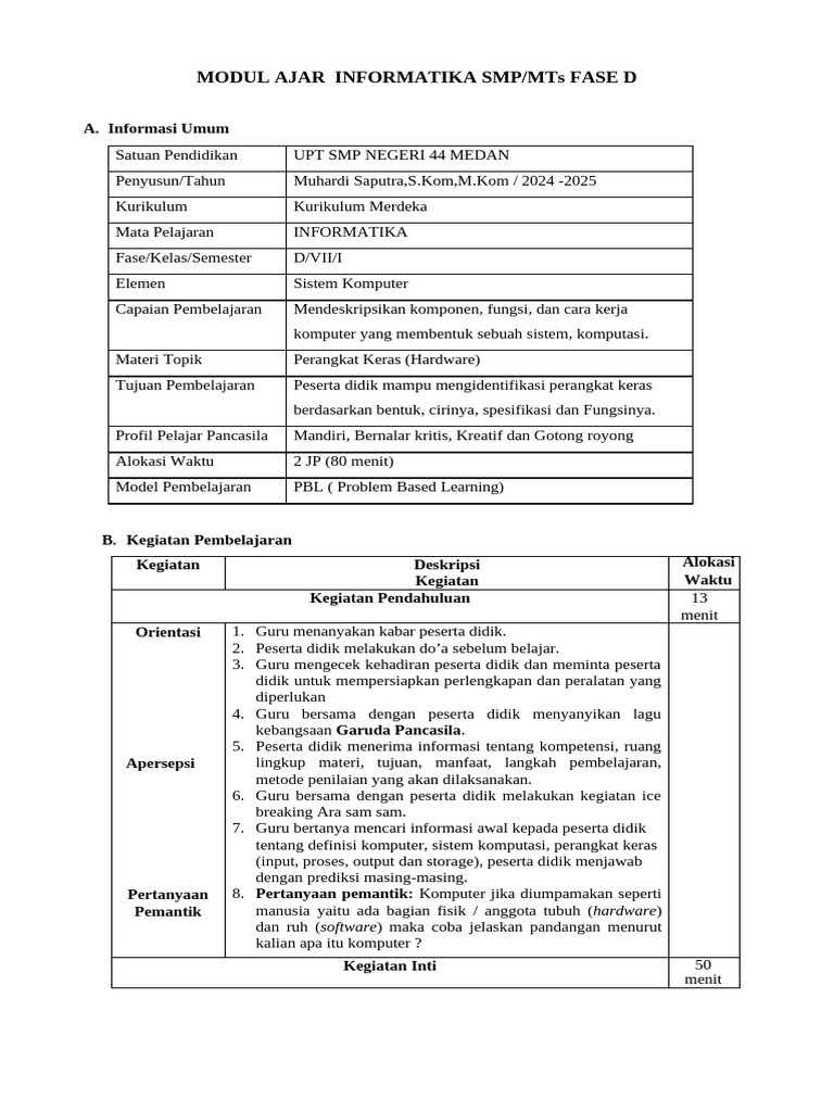 MODUL AJAR INFORMATIKA SMP Muhardi Saputra | PDF | Karier & Perkembangan