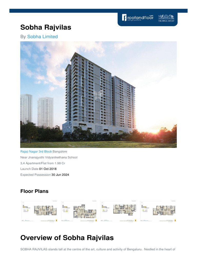 Sobha Rajvilas Automated - Brochure | PDF | Flooring | Tile