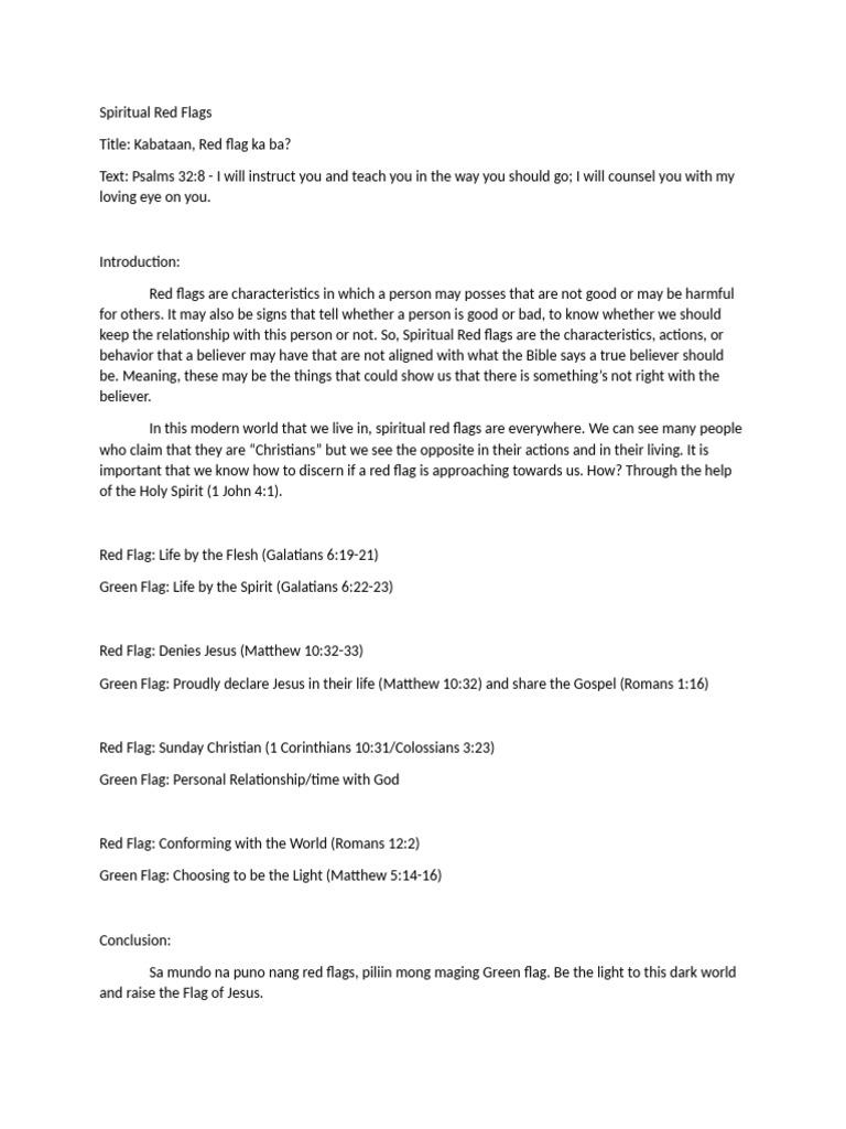 Spiritual Red Flags Week 1 | PDF