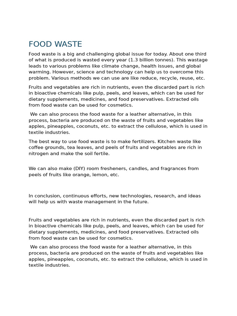 FOOD WASTE | PDF | Foods | Waste