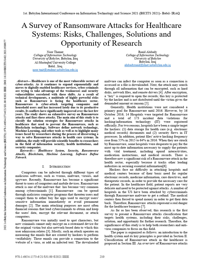 Ransomware in Healthcare: Risks & Solutions | PDF | Ransomware | Malware