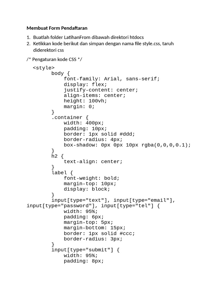 Membuat Form Pendaftaran Dengan Kode HTML Dan PHP | PDF