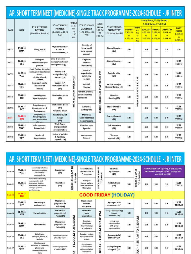 NEET 2024 Short Term Schedule | PDF | Plant Reproduction | Biology