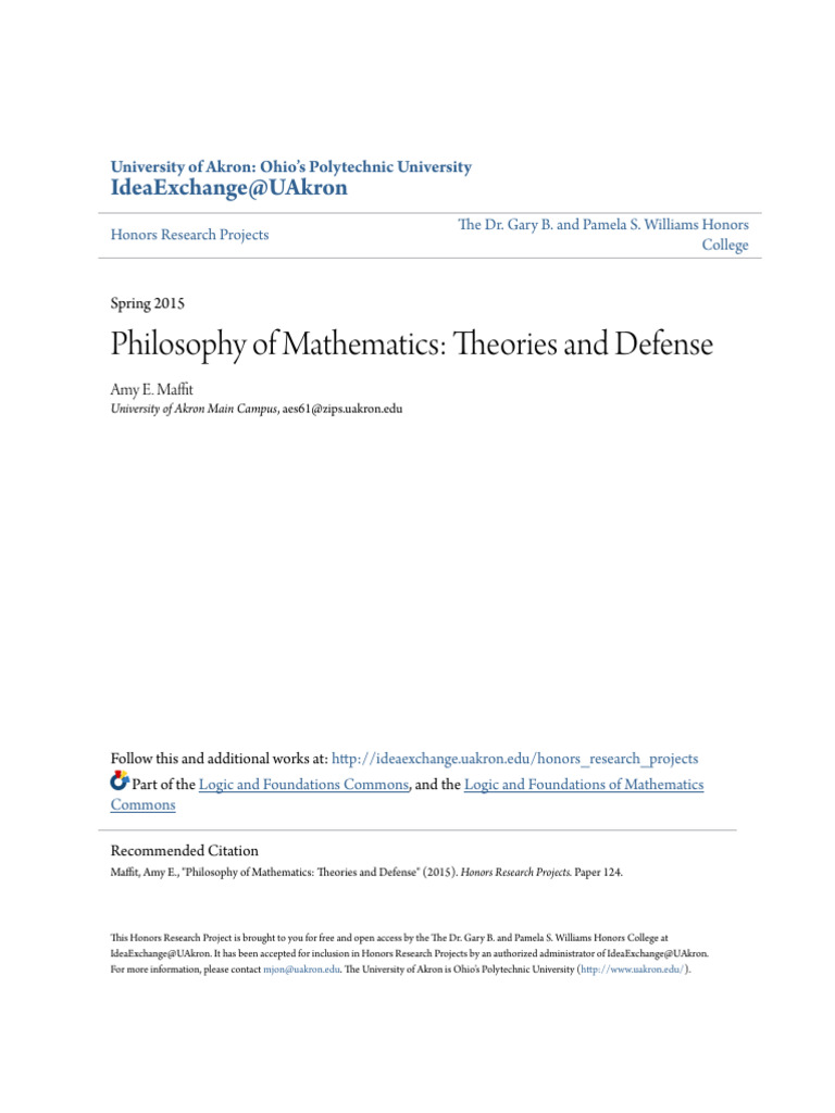 Amy E. Maffit - Philosophy of Mathematics - Theories and Defense | PDF | Mathematics | Logic