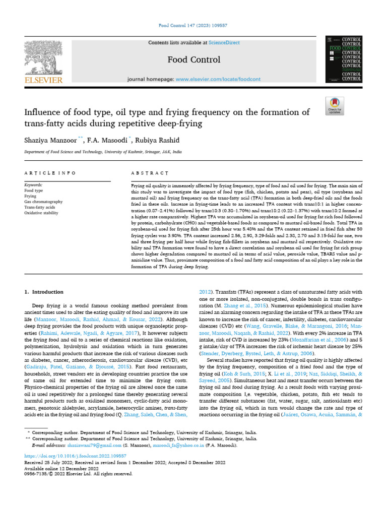 Influence of Food Type, Oil Type and Frying Frequency On The Formation ...
