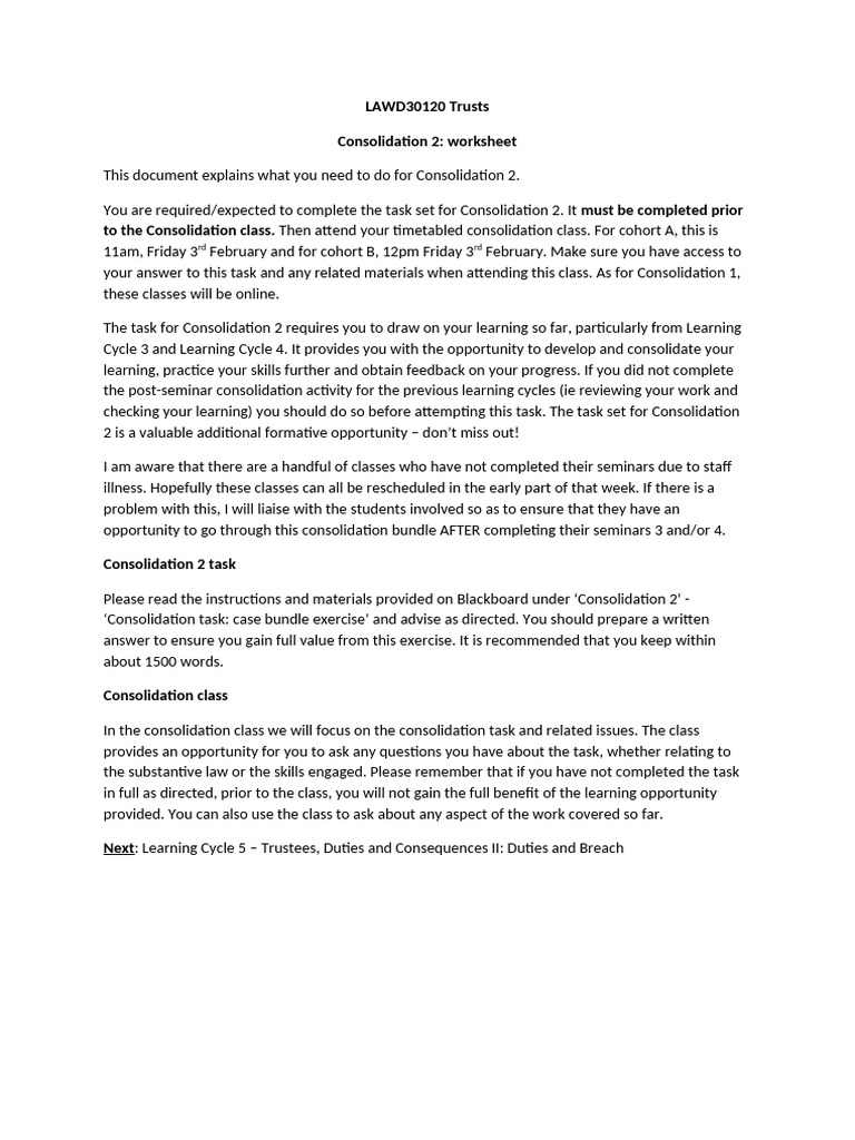 Trusts Consolidation 2 Mini-Cycle Worksheet 22-23 | PDF