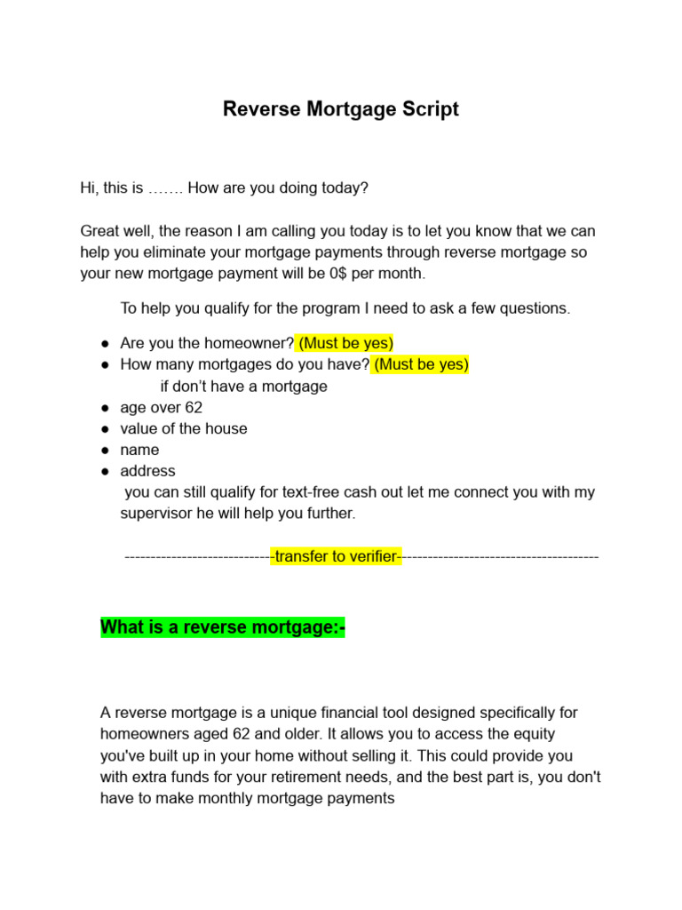 Reverse Mortgage Script | PDF