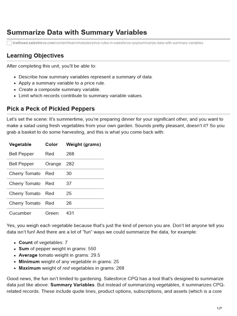 Summarize Data With Summary Variables Pdf Tomato Vegetables
