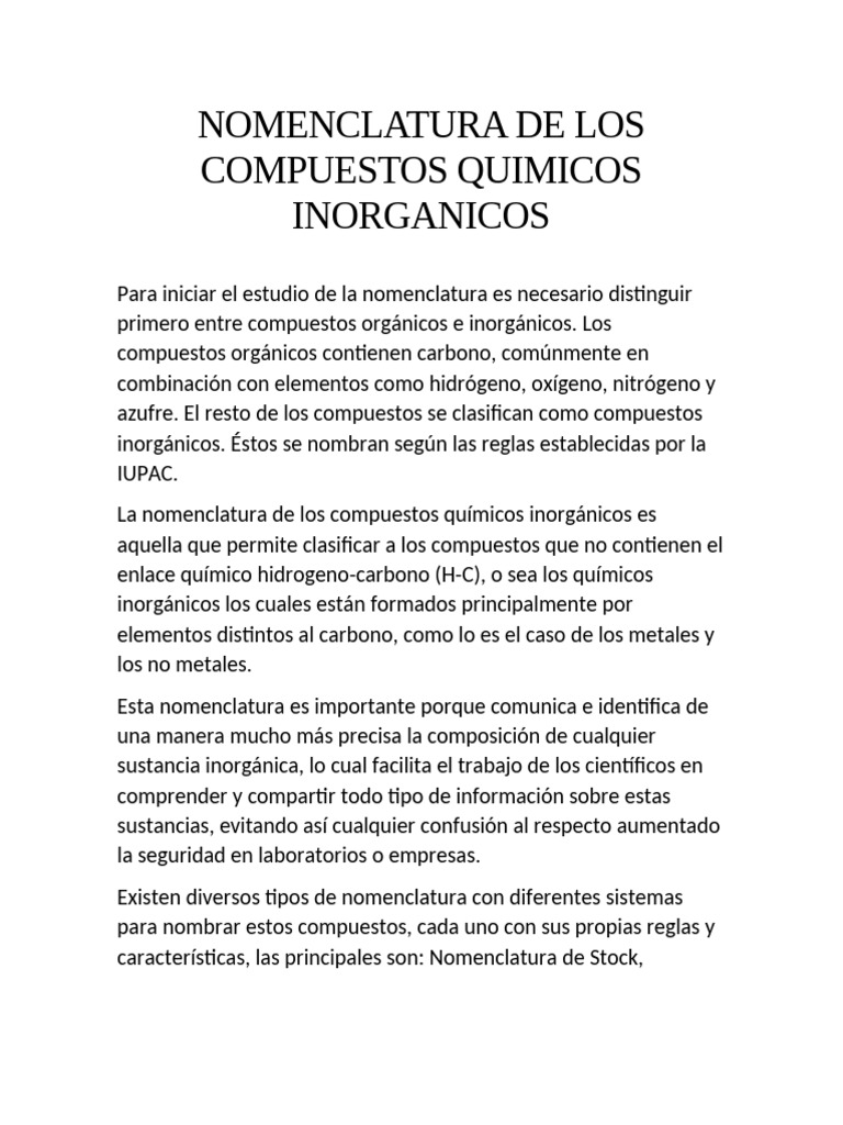 Nomenclatura de Los Compuestos Quimicos Inorganicos | PDF | Compuestos químicos | Elementos químicos