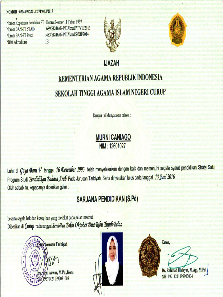 Ijazah S1-Murni Caniago | PDF