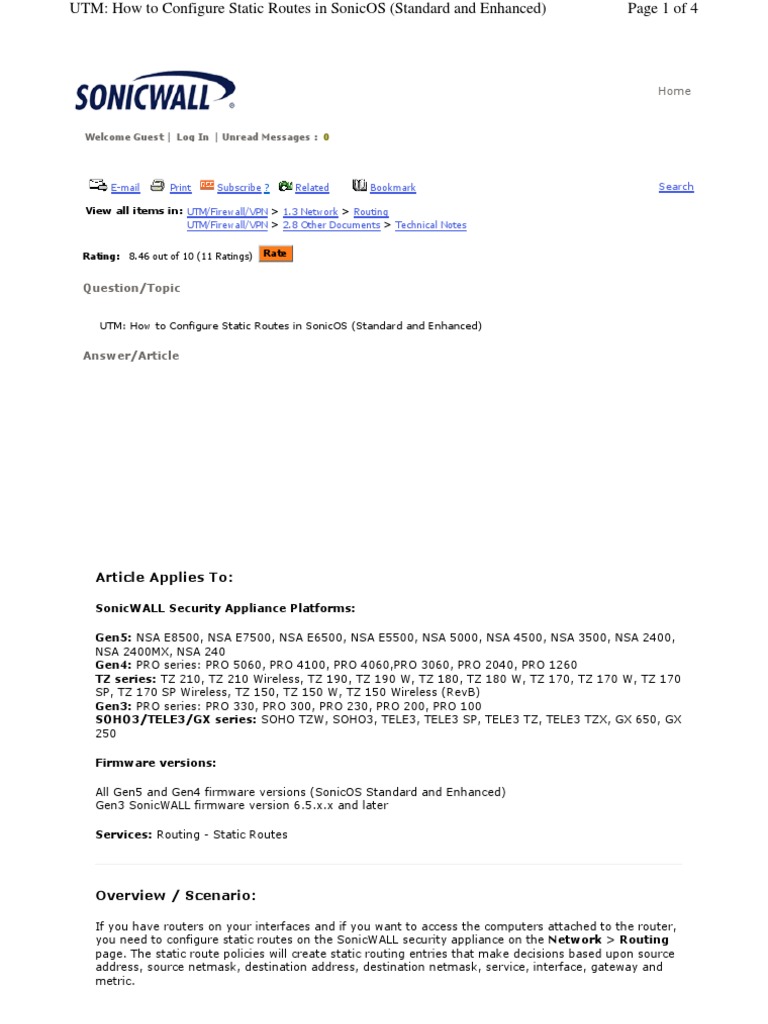 Sonicwall - Network Behind Router - Adding Static Routes | PDF | Ip ...