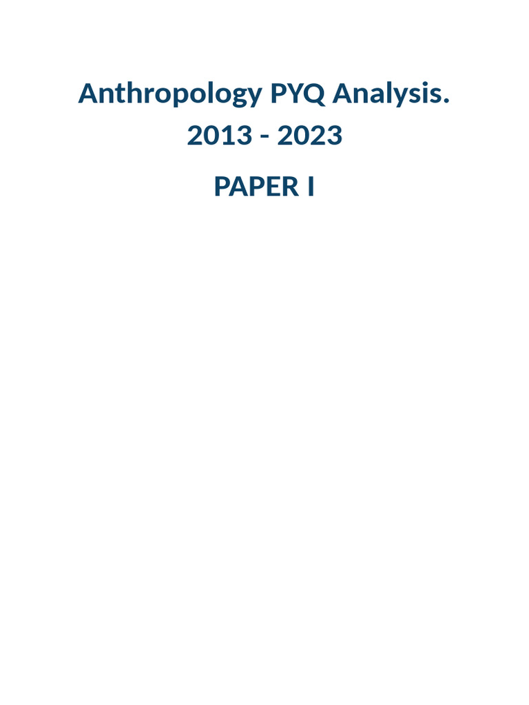 Anthropology Paper 1 Pyq Analysis | PDF | Anthropology | Ethnography
