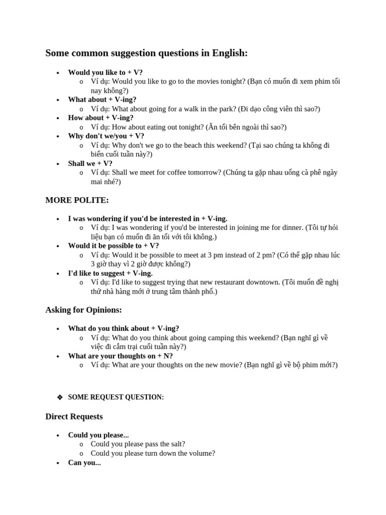Common Suggestion Questions in English | PDF