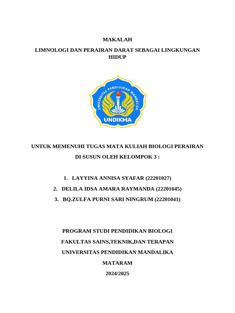 Limnologi dan Perairan Darat: Kajian Utama | PDF | Kajian Bahasa Asing