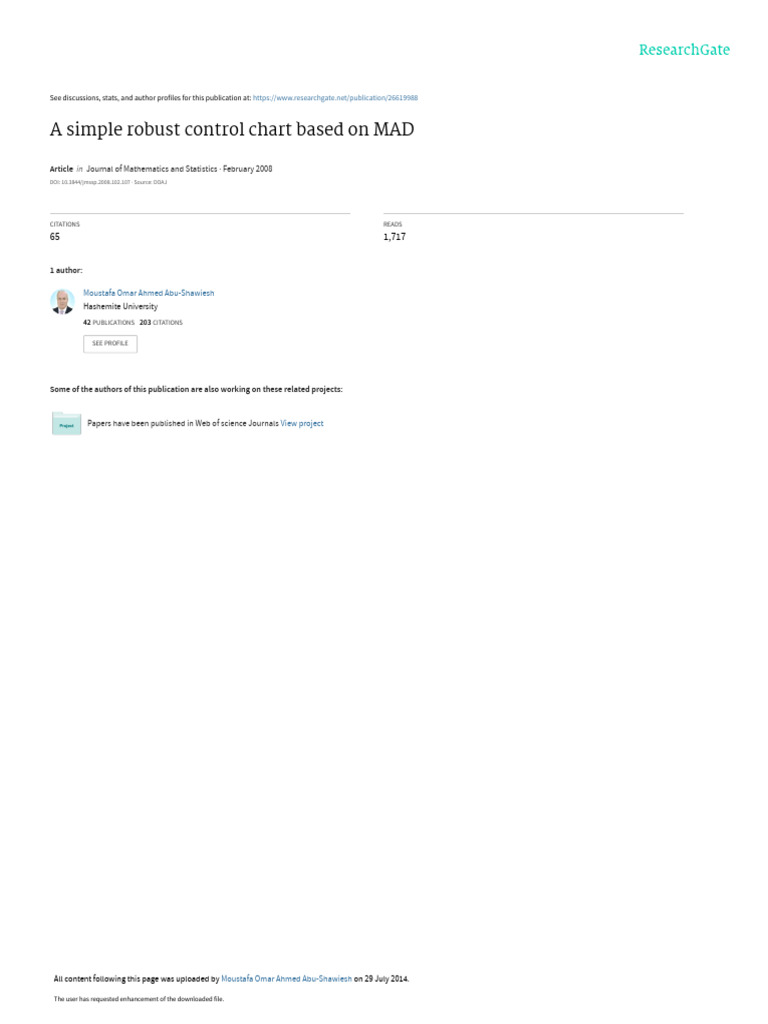 A Simple Robust Control Chart Based On MAD (2008) | PDF | Robust ...