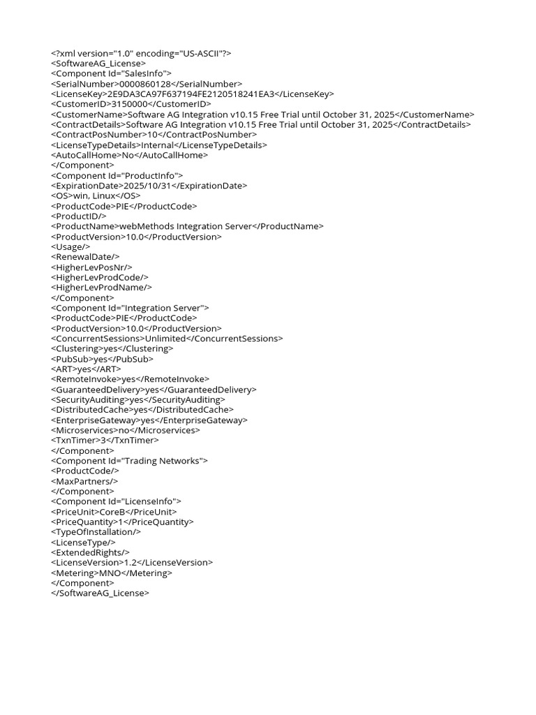 Software AG Integration License Details | PDF