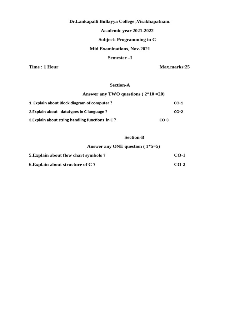 Mid Exam Questions for C, Java, DBMS, and More | PDF | Databases ...