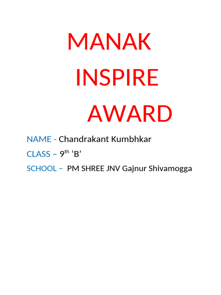 Manak Inspire Award by Chandrakant | PDF | Technology & Engineering ...