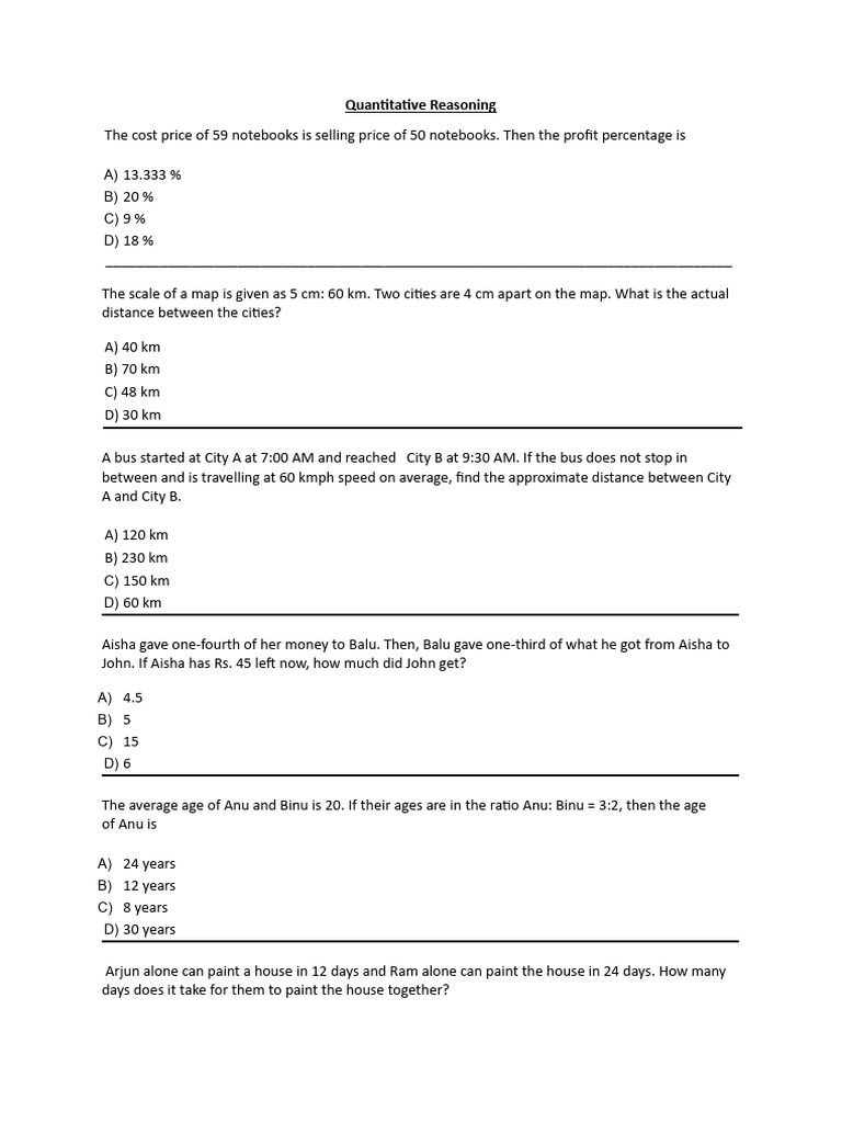 Quantitative Reasoning Practice Questions | PDF