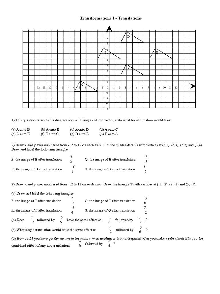 Transformations: Translation Exercises | PDF | Cartesian Coordinate ...