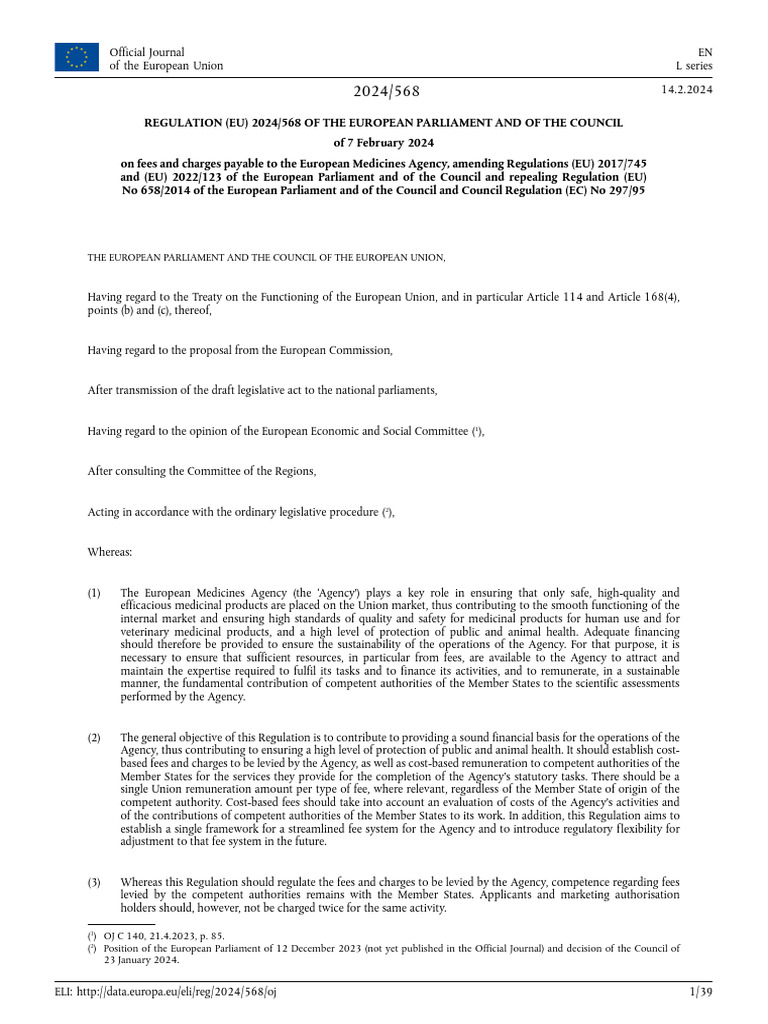 EU 2024 - 568 Fees and Charges Payable To EMA | PDF | Pharmacovigilance ...