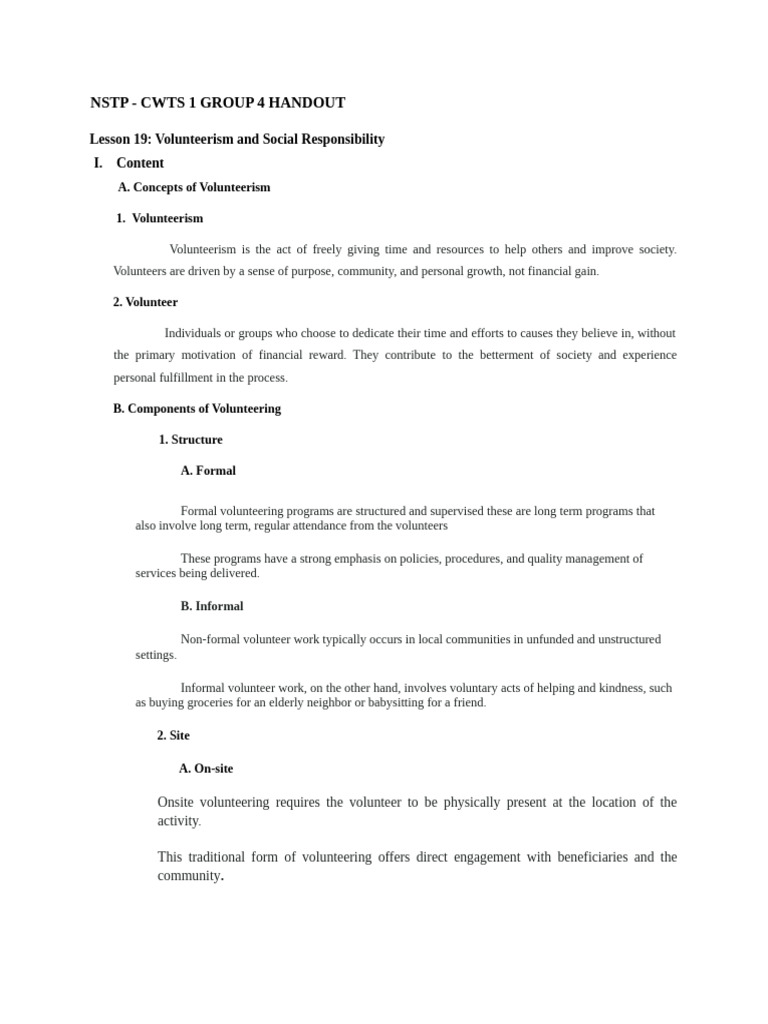NSTP-Handout-GROUP-4 | PDF | Survey Methodology | Volunteering