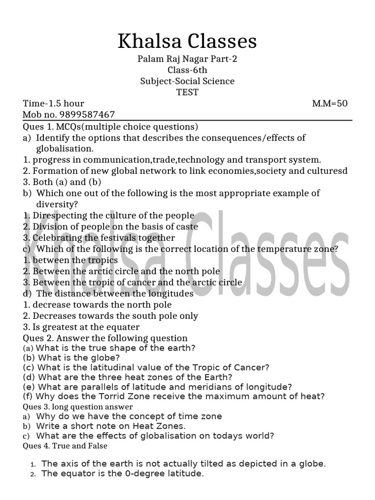 Class 6th - docx..SST Test | PDF | Teaching Methods & Materials ...