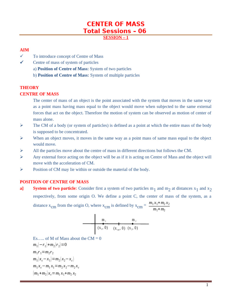 (A) Centre of Mass | PDF | Force | Momentum