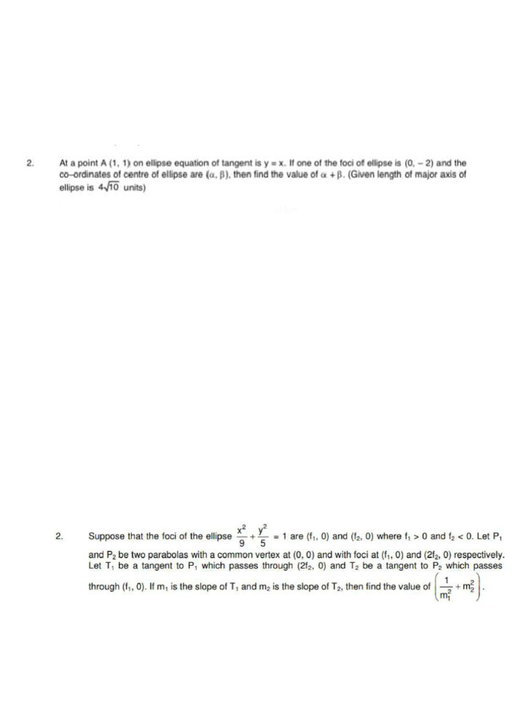 Conic Section-Advanced Level Problems-Assignment | PDF