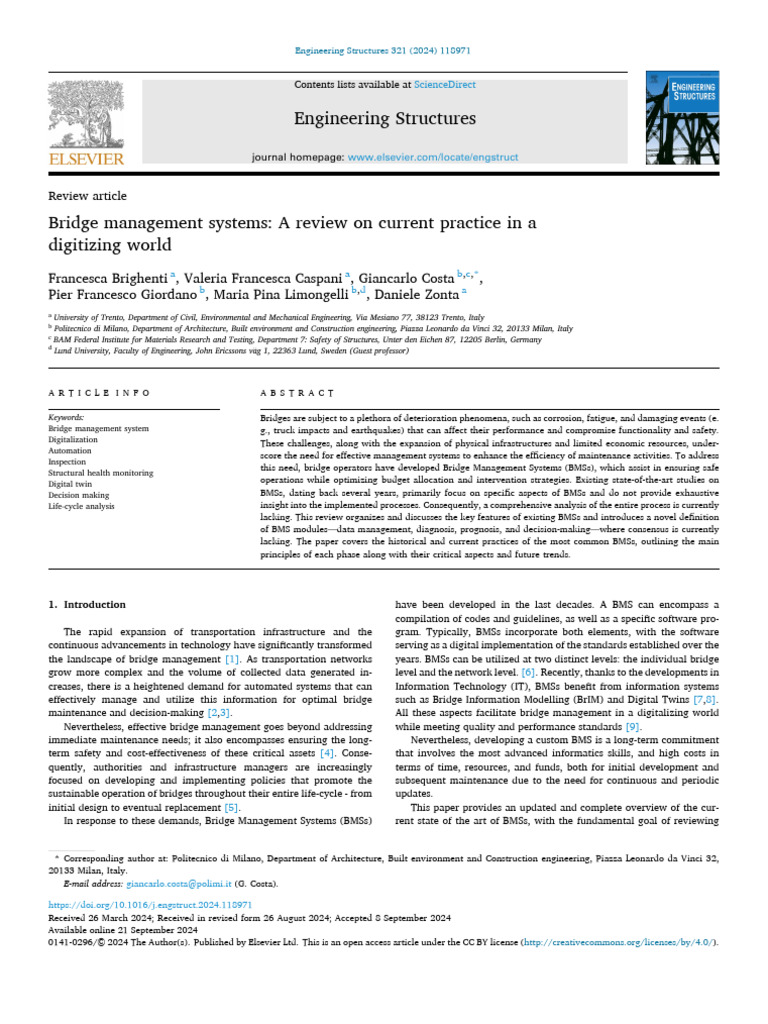 BMS - Bridge Management Systems A Review On Current Practice - 2024 - Engineering STR | PDF ...