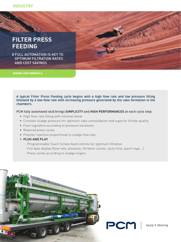 PCM Application Sheet FPF Mining | PDF | Pump | Filtration