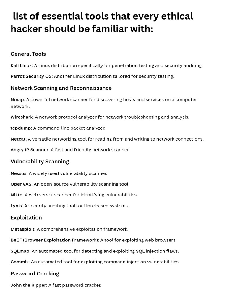 List of Essential Tools That Every Ethical Hacker Should Be Familiar ...