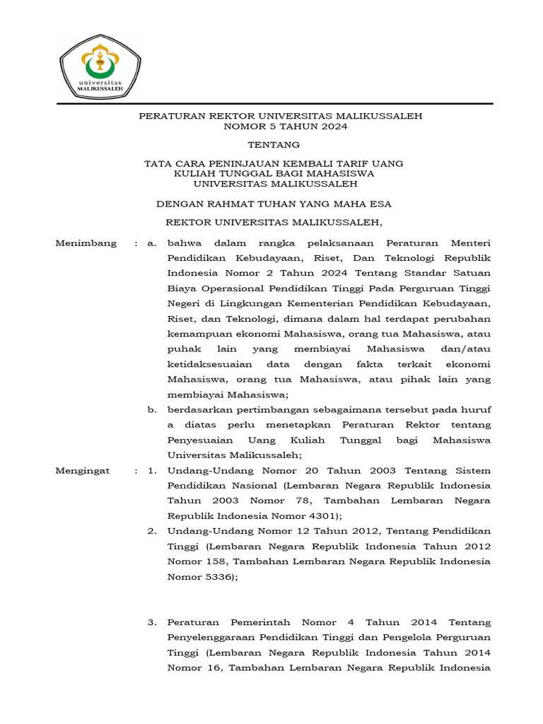 Peninjauan Tarif UKT Unimal | PDF | Pengelolaan Keuangan & Uang