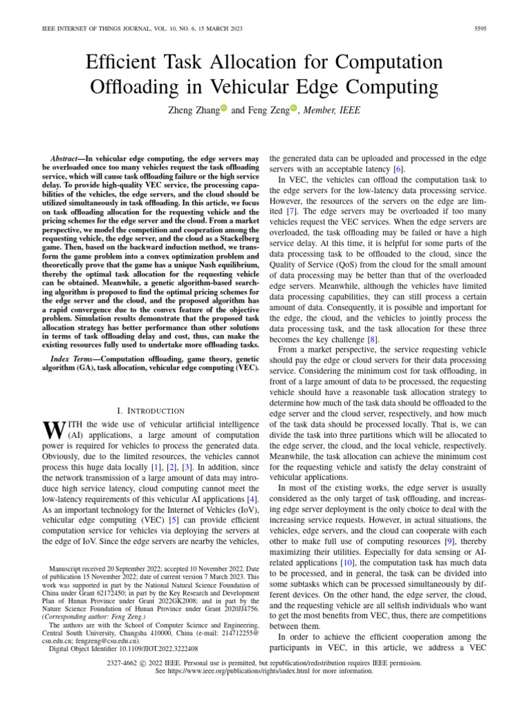 Efficient Task Allocation For Computation Offloading in Vehicular Edge Computing | PDF ...